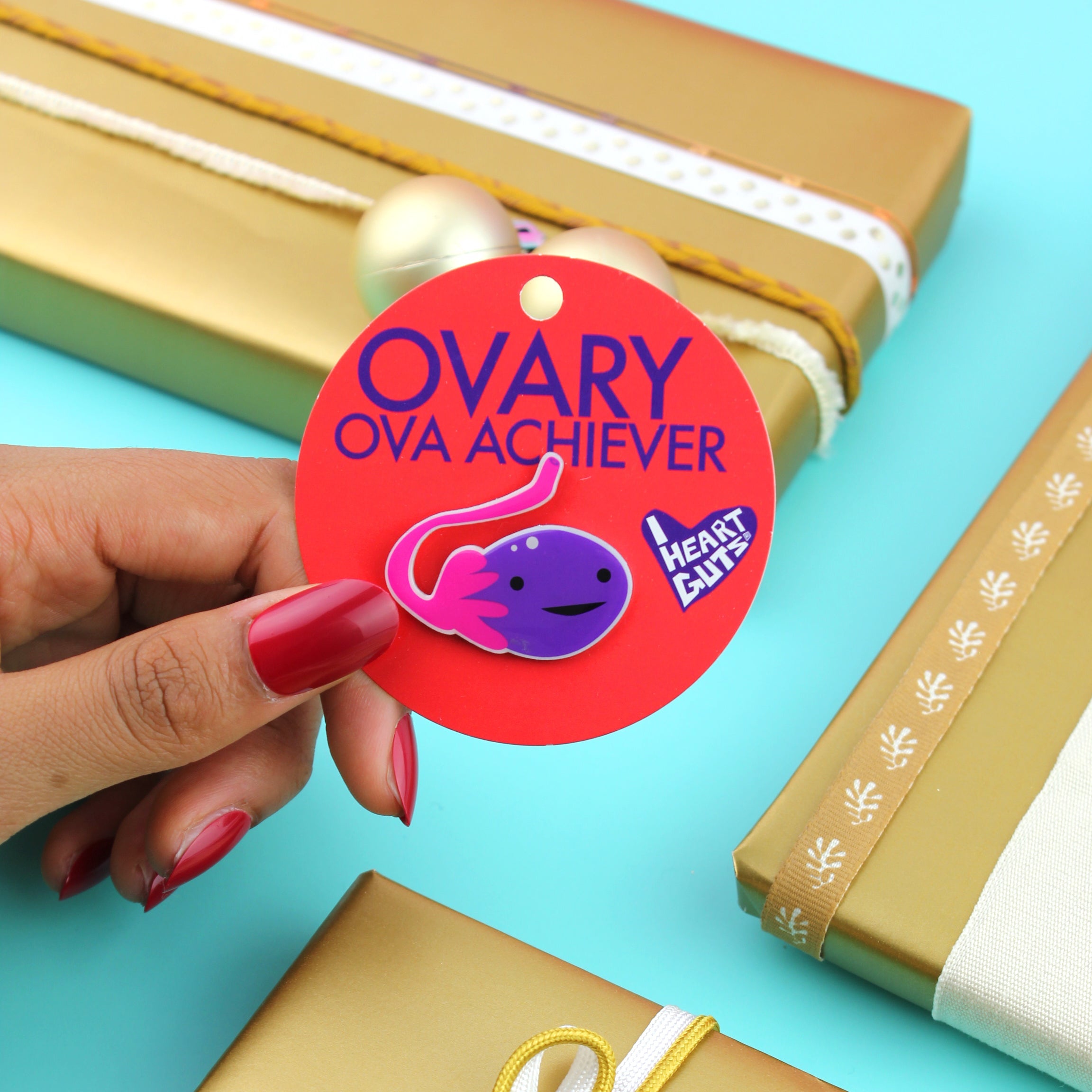 Ovary Lapel Pin - Ova Achiever! | I Heart Guts Plush Organs