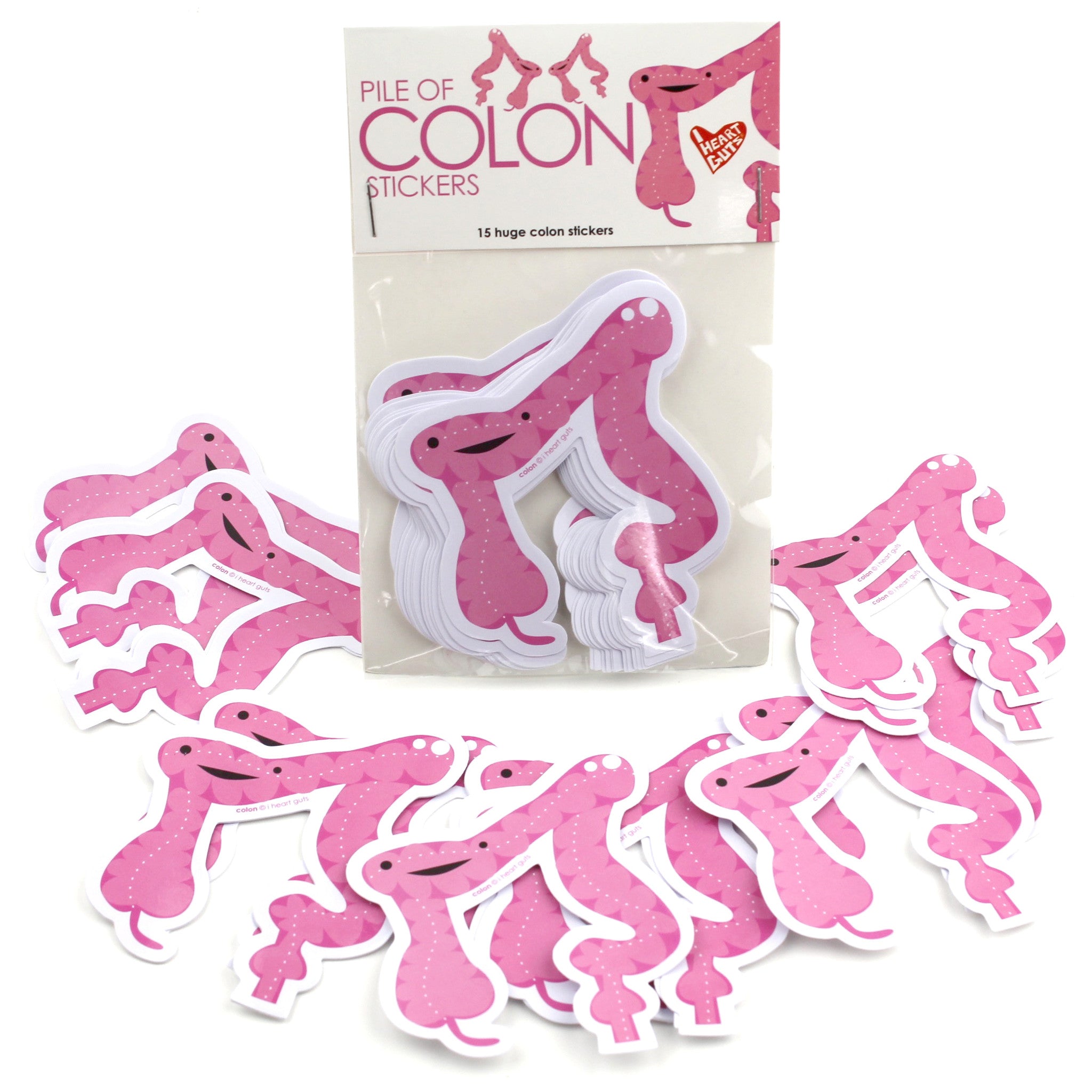 Pile of Colon Stickers - 15 Colon Stickers | I Heart Guts Plush Organs
